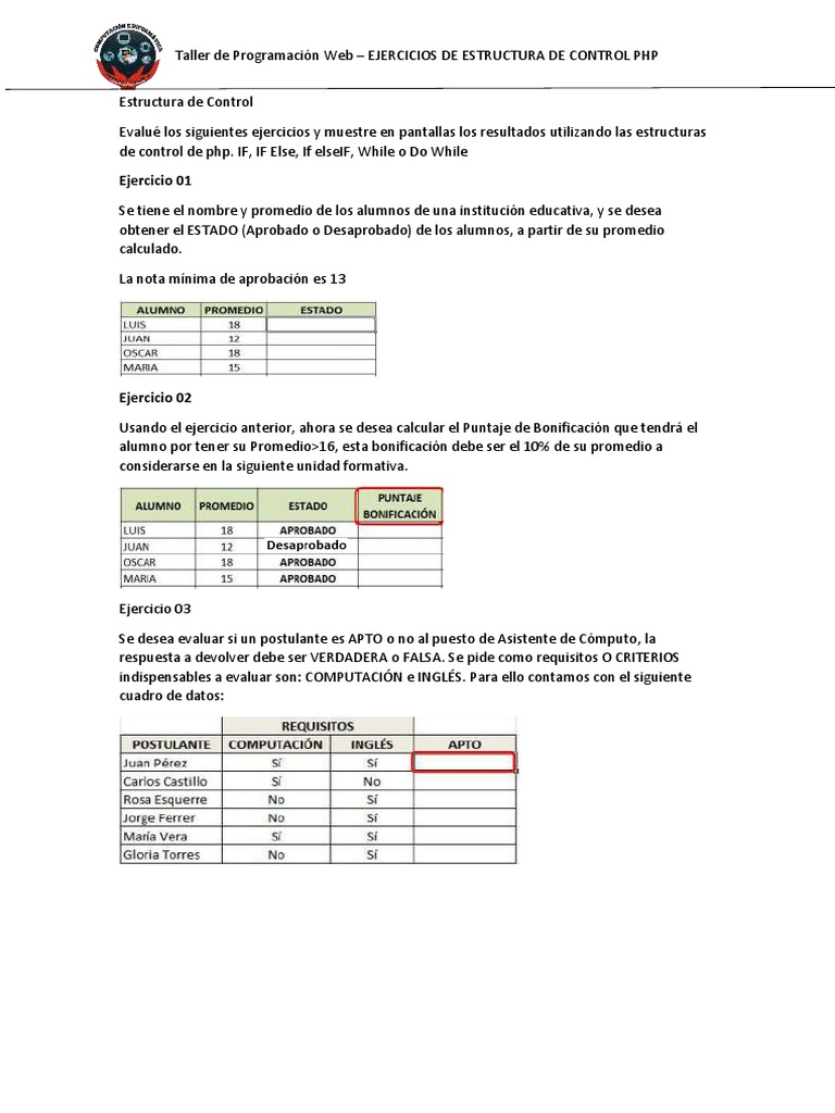 Estructura de Control PHP SESION 02 | PDF