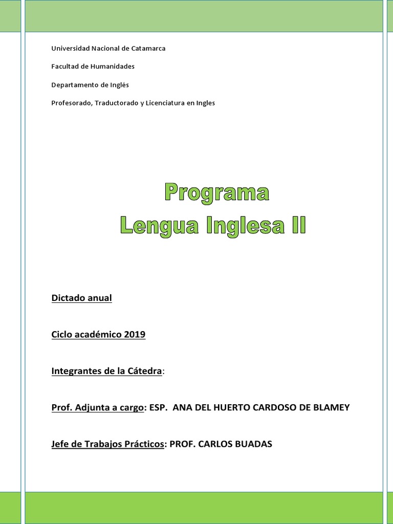 Prof Ingles 2ano Lengua Inglesa Ii | PDF | Aprendizaje | Prueba ...