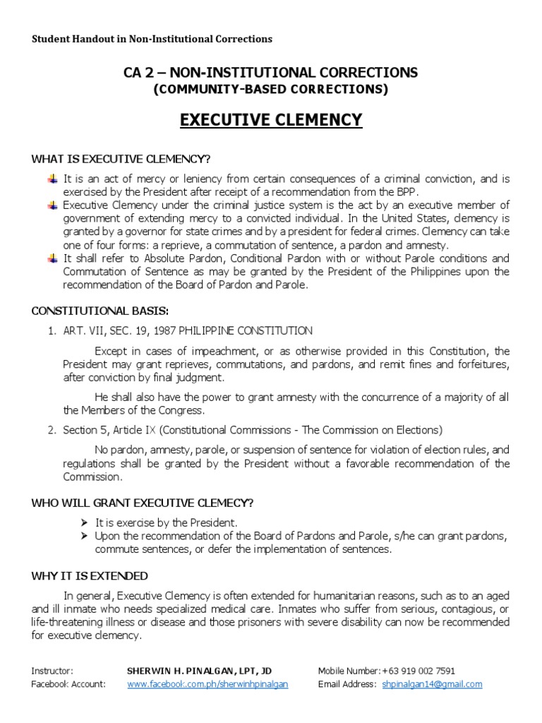 EXECUTIVE CLEMENCY (Non-Institutional) | PDF | Pardon | Imprisonment