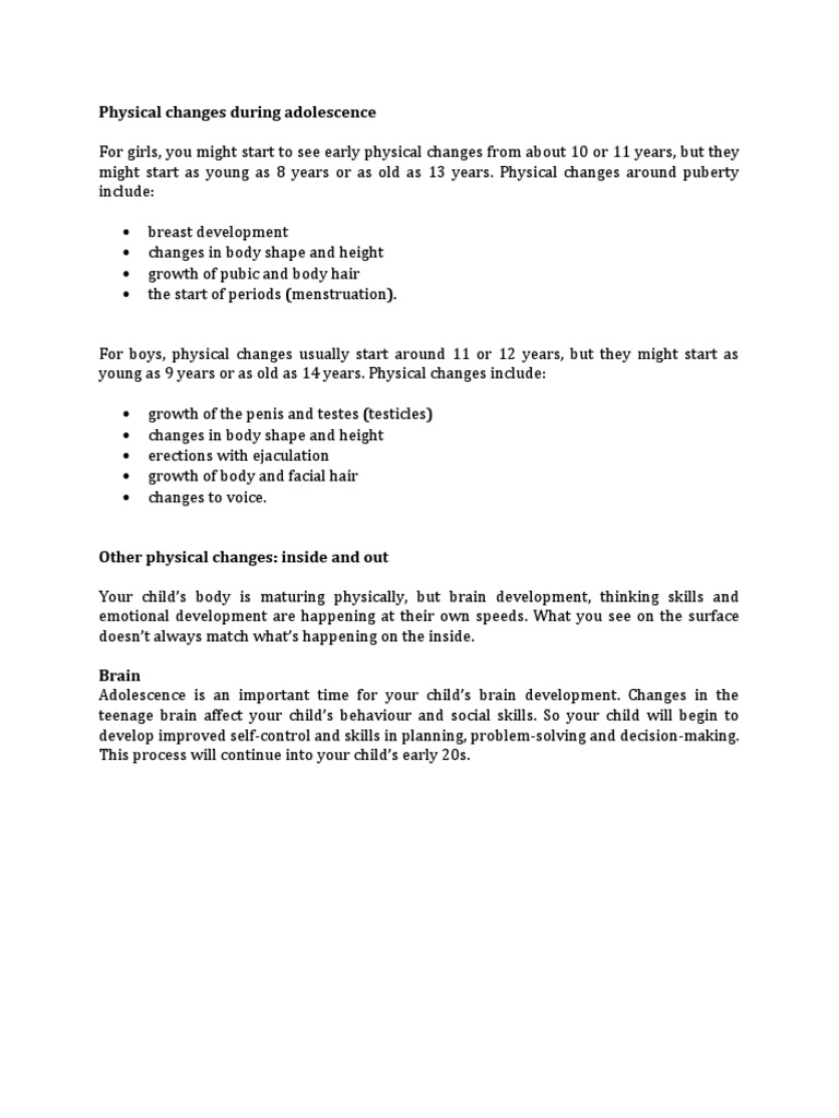 Physical Changes During Adolescence | PDF