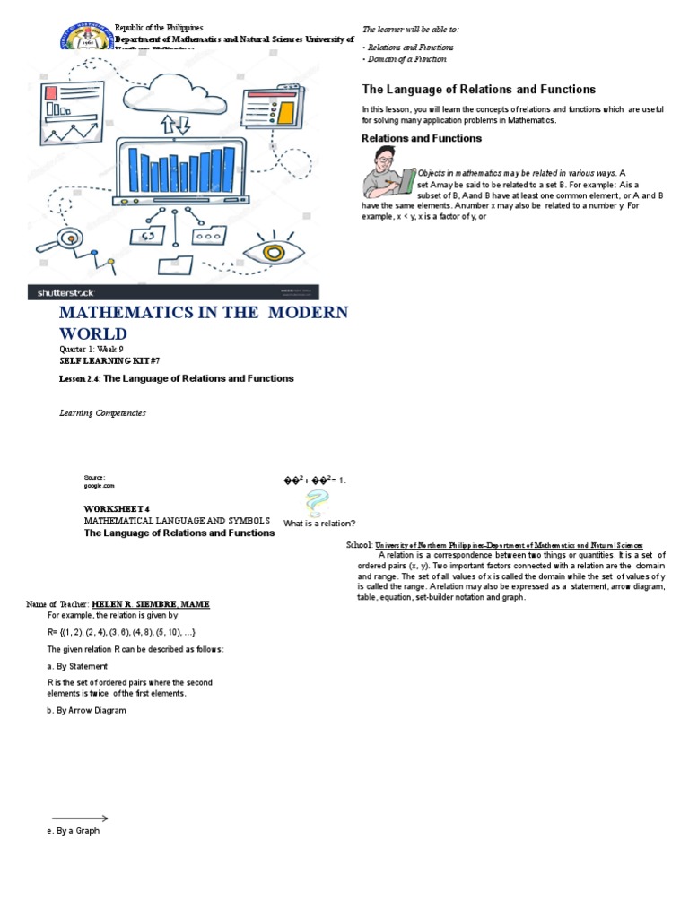 Mmw Worksheet 2 4 The Language Of Relations And Functions Pdf Function Mathematics Set