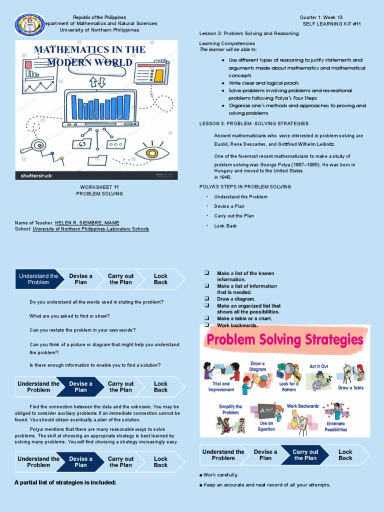 MMW Worksheet 3.3 - Problem Solving - Problem Solving Strategies | PDF ...