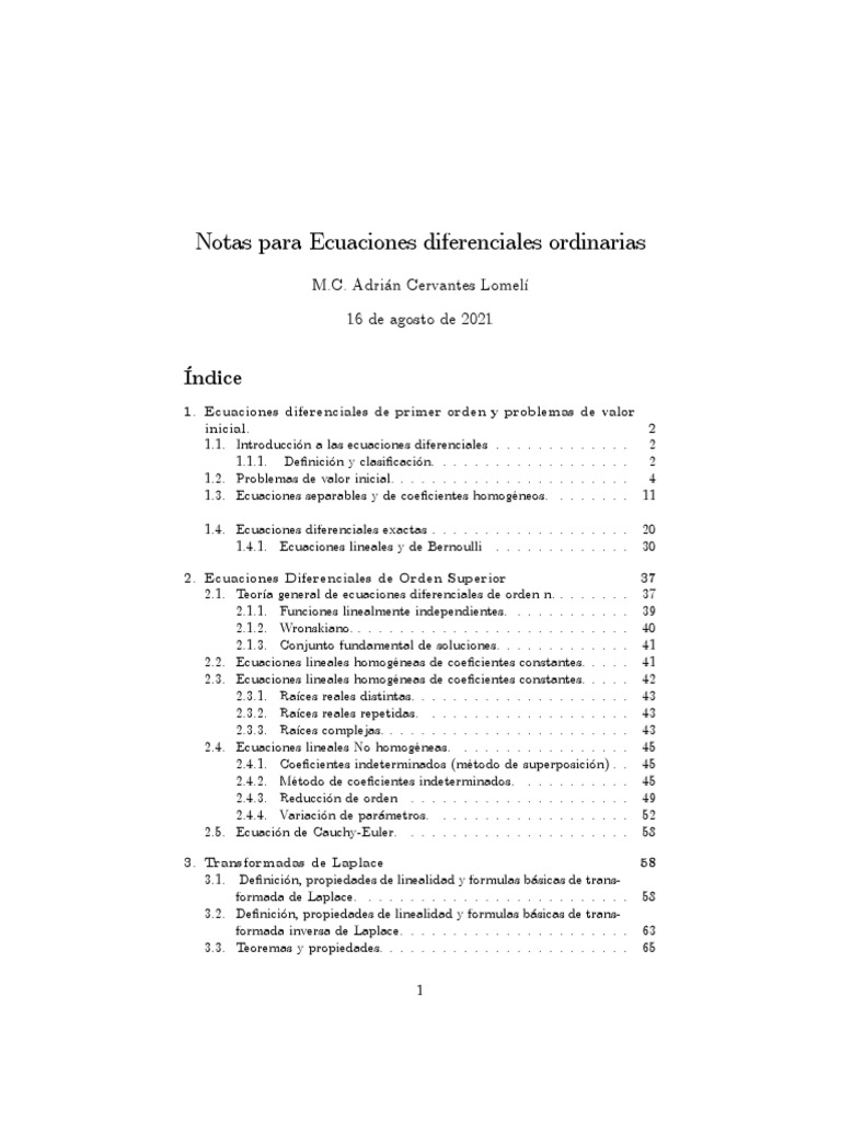 Notas Edo | PDF | Ecuaciones | Ecuación diferencial parcial
