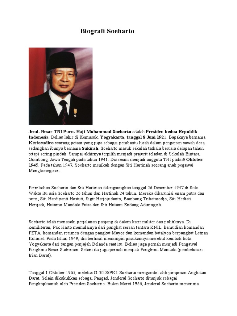 Biografi Peran Dan Nilai - Nilai Pada Tokoh Soeharto | PDF