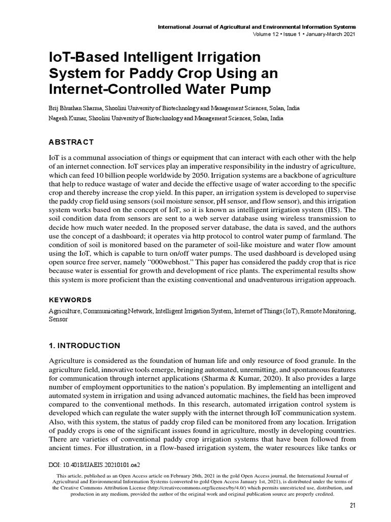 Iot-Based Intelligent Irrigation System For Paddy Crop Using An ...