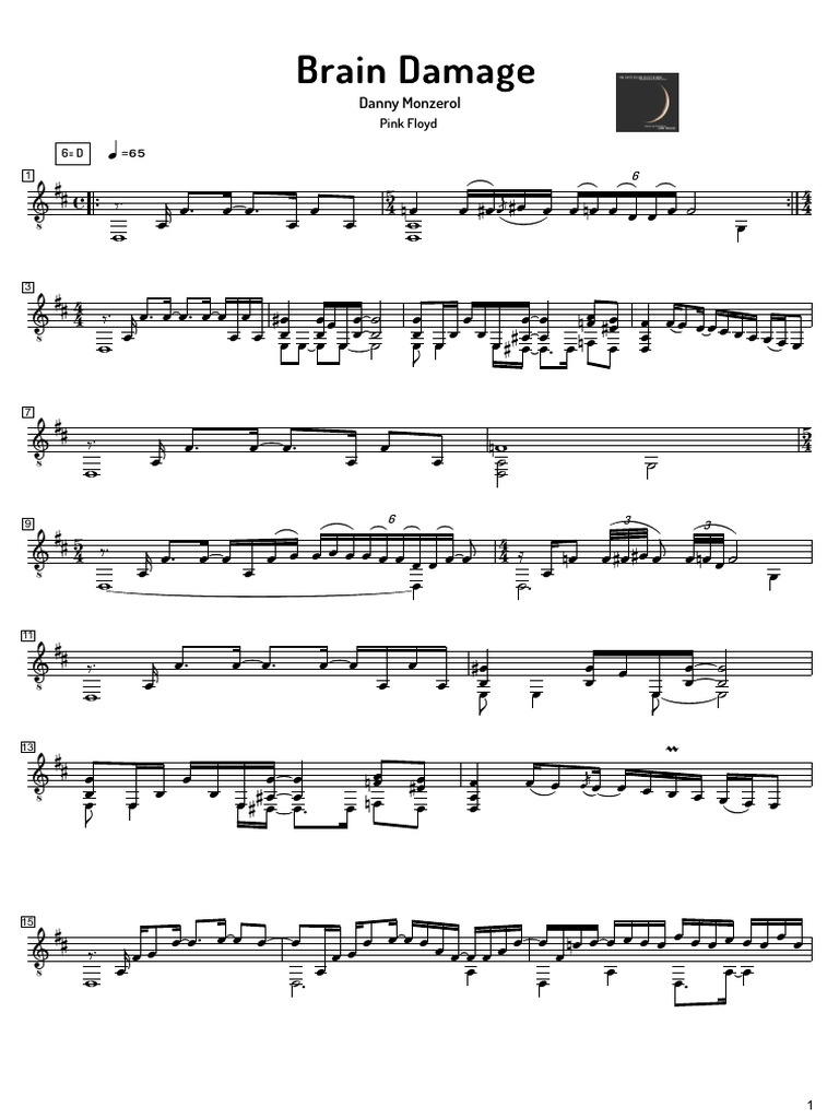 Pink Floyd "Brain Damage" Sheet Music | PDF | Songs Written | Song ...