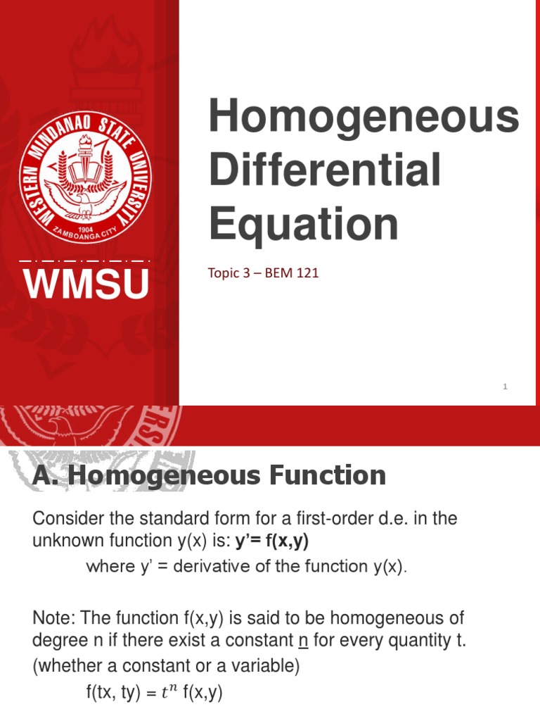 Topic 3 - Homogeneous DE | PDF | Equations | Applied Mathematics
