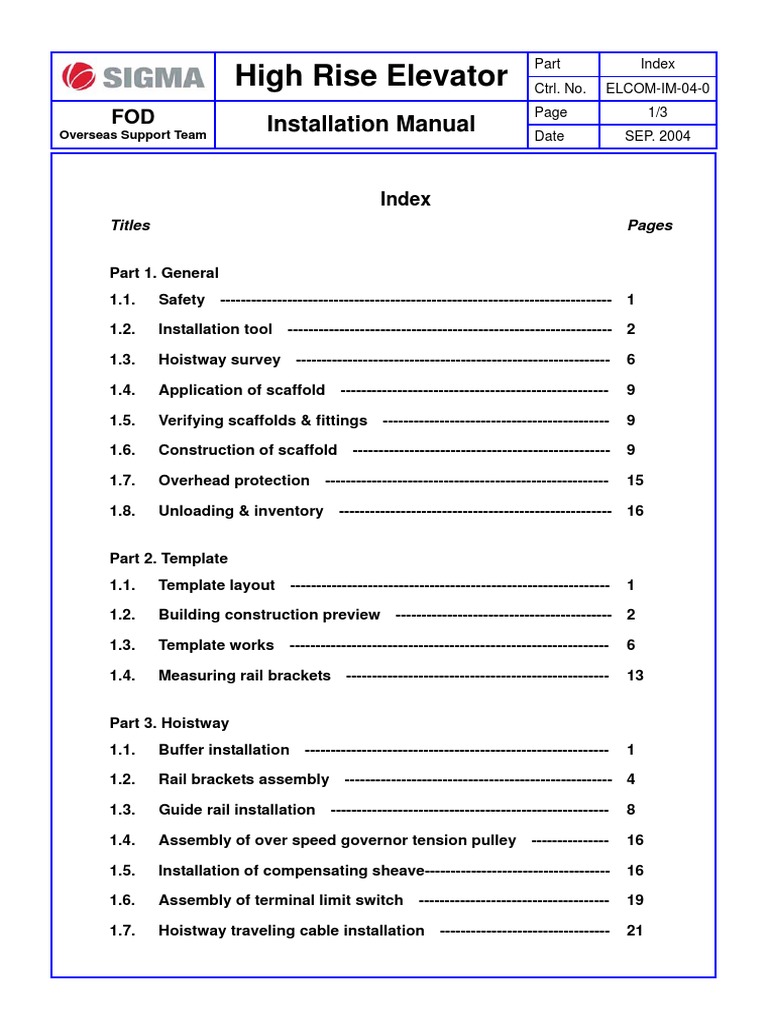 High Rise Elevator: Installation Manual | PDF | Elevator | Mechanical Engineering