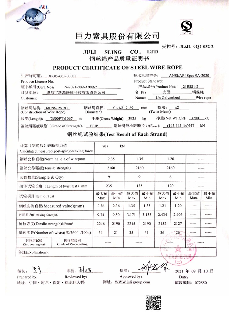 COC For Wire Rope 1 1 8 (3500ft | PDF