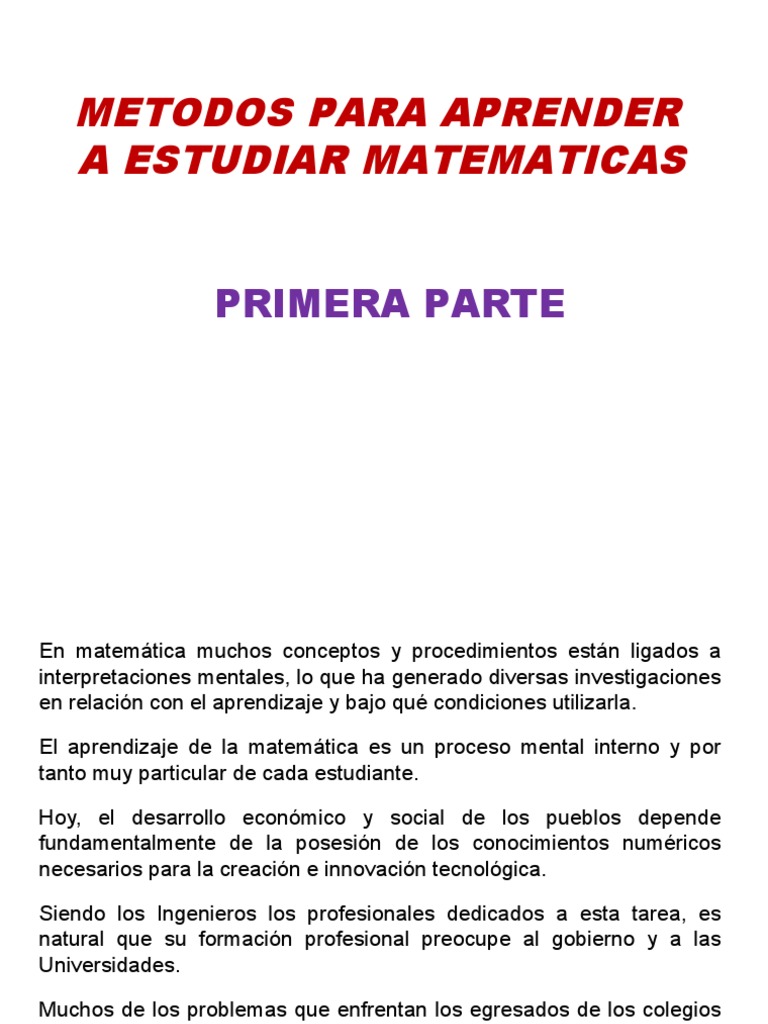 I - Metodos de Estudio para Aprender Matematica | PDF | Matemáticas | Aprendizaje