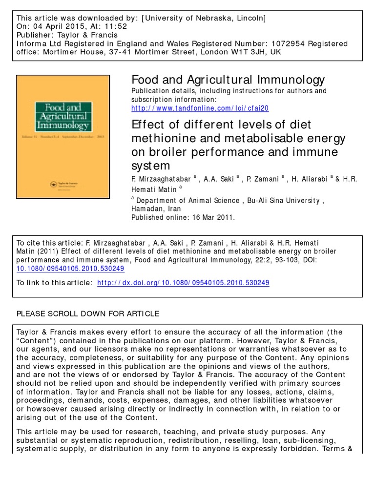 Broiler Immune Study | PDF | Nutrients | Immune System
