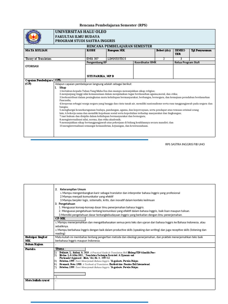 RPS Mata Kuliah Translation and Interpretating I-Dikonversi | PDF