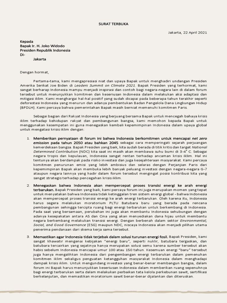 Surat Terbuka Untuk Presiden Jokowi | PDF