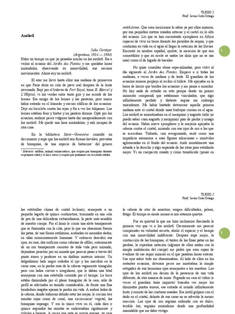 (Julio Cortazar) Axolotl | PDF | Acuario | Ojo