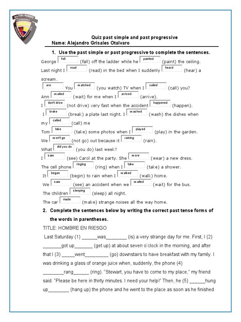 Quiz Past Simple and Past Progressive | PDF