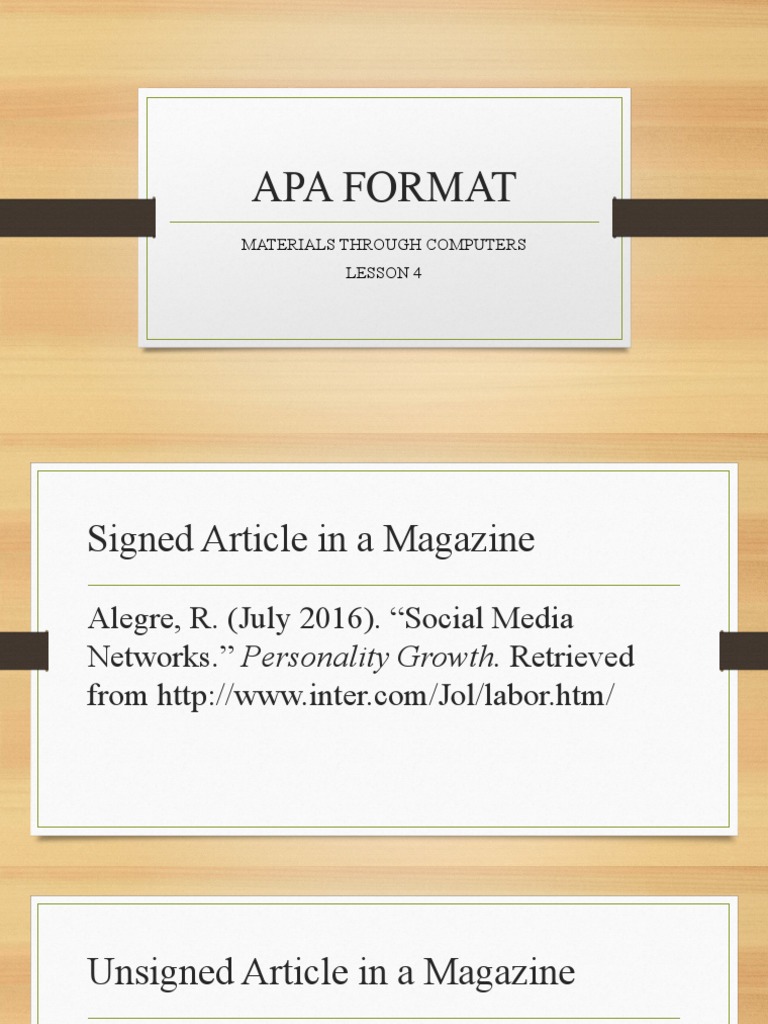 Apa Format: Materials Through Computers Lesson 4 | PDF
