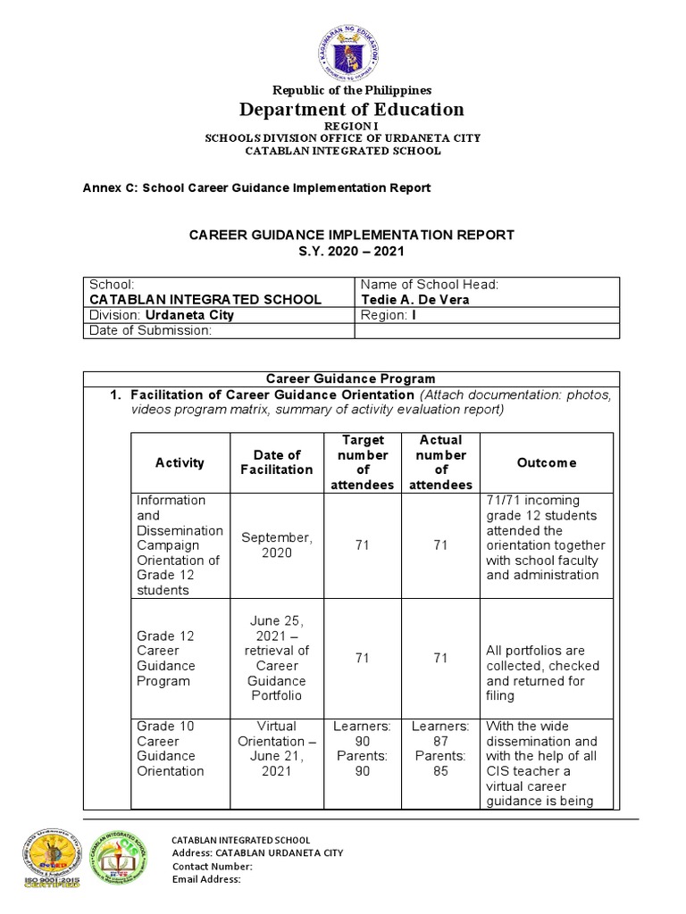 Department of Education: Annex C: School Career Guidance Implementation ...