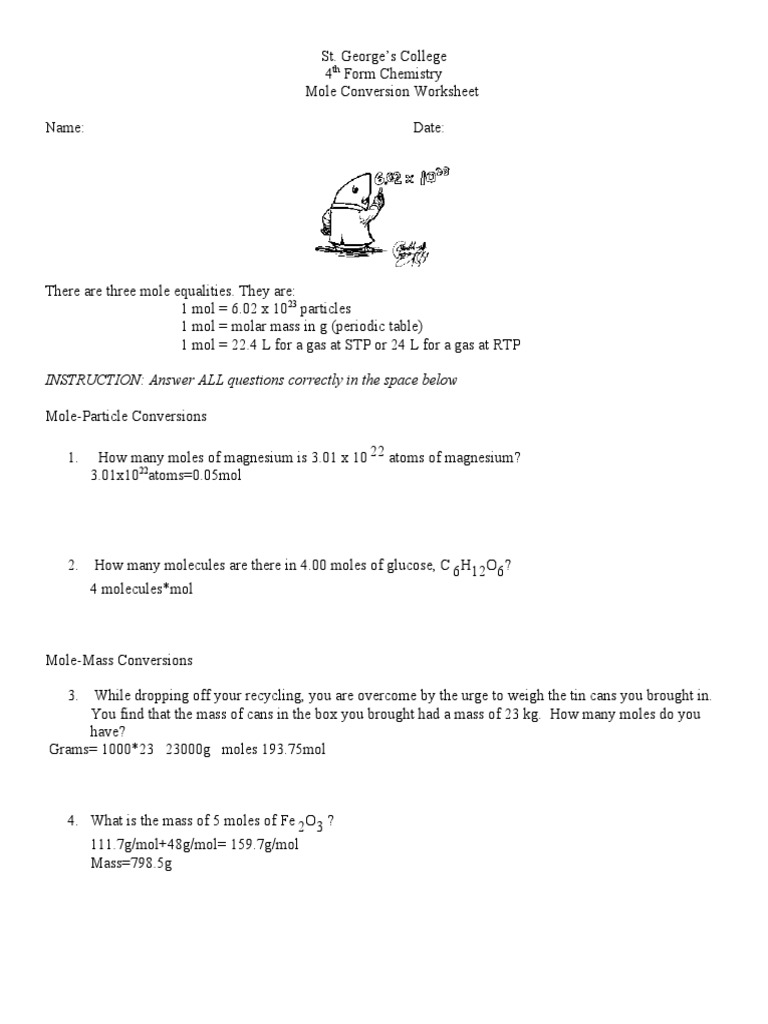 Mole Conversion Worksheet Guide | PDF | Mole (Unit) | Gases