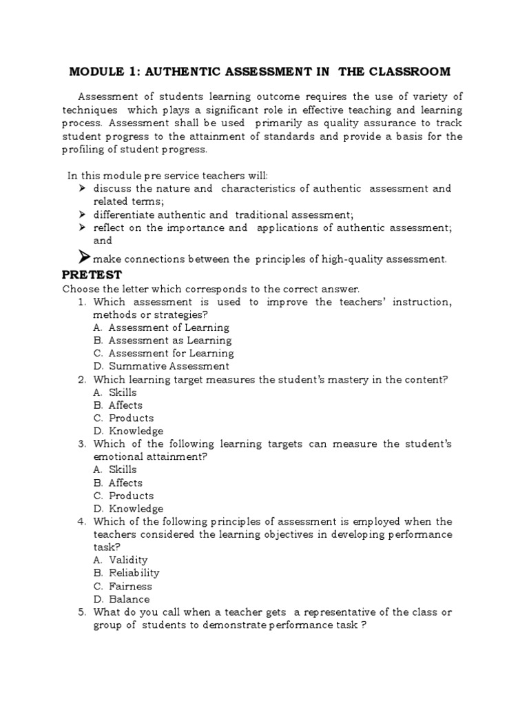 Module 1: Authentic Assessment in The Classroom | PDF | Educational ...