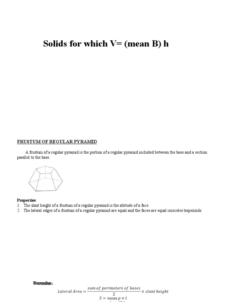 Solids For Which V (Mean B) H | PDF | Area | Euclidean Geometry