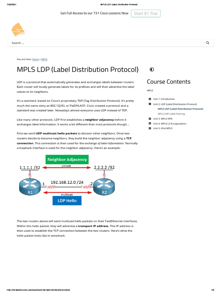 MPLS LDP (Label Distribution Protocol) | PDF | Networking | Multiprotocol Label Switching