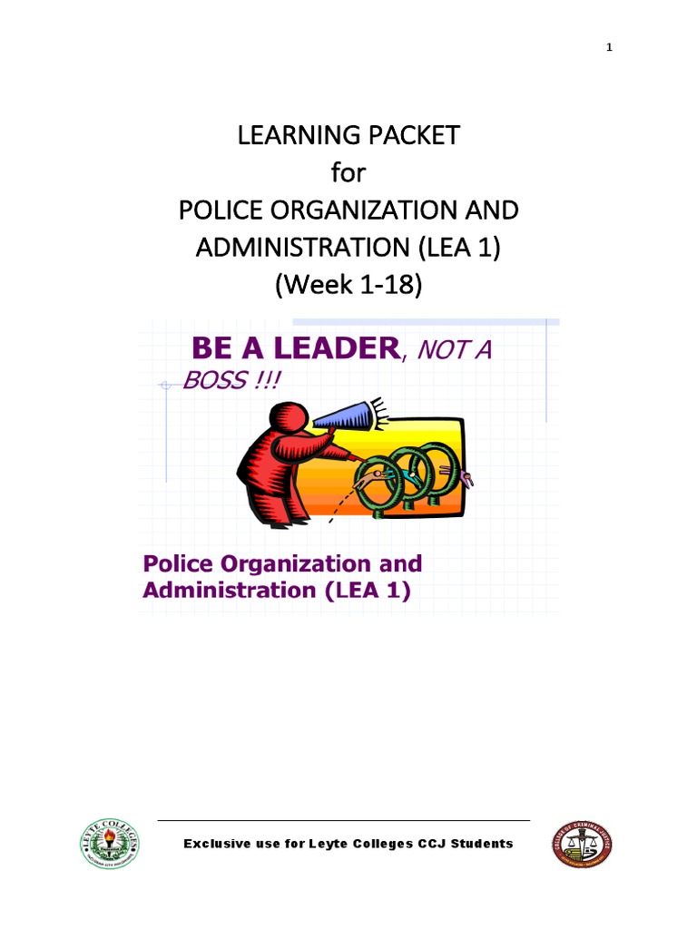 Learning Packet For Police Organization and Administration (Lea 1 ...