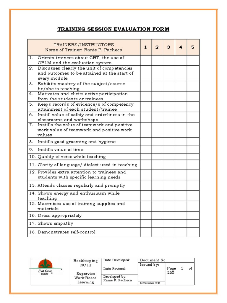 Training Session Evaluation Form | Download Free PDF | Learning | Competence (Human Resources)