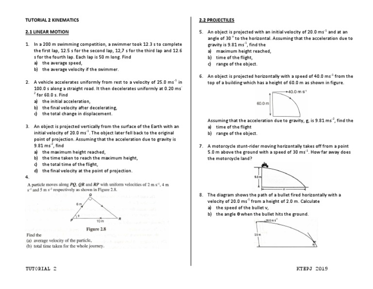 Tutorial 2 Kinematics 2.1 Linear Motion 2.2 Projectiles | PDF ...