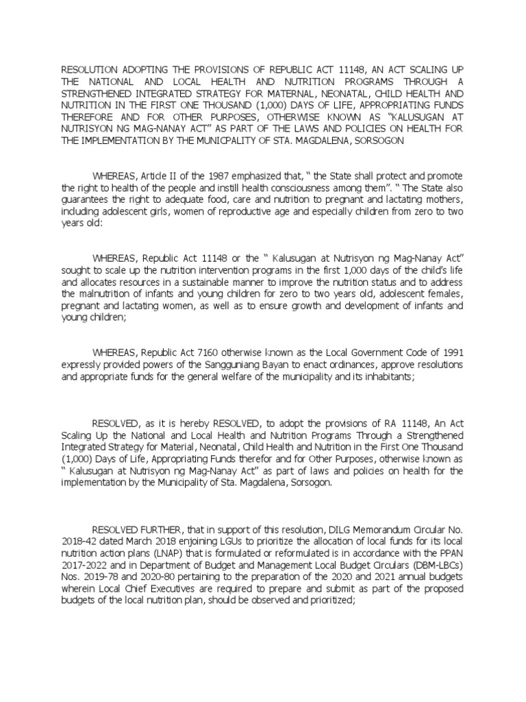 Adoption of RA 11148 | PDF | Health Sciences | Government