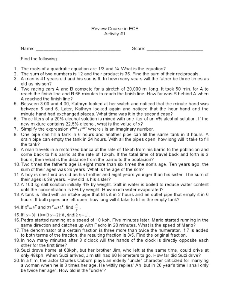 Pre Test Algebra | PDF | Equations | Elementary Mathematics