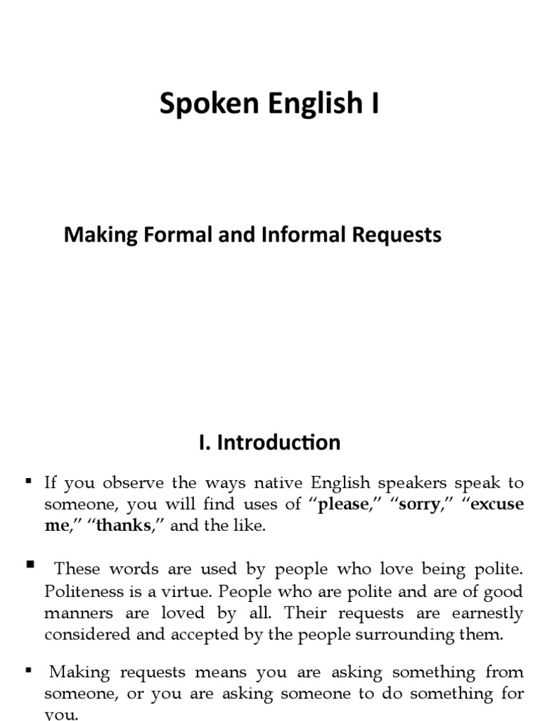 Spoken English I: Making Formal and Informal Requests | PDF | Language ...