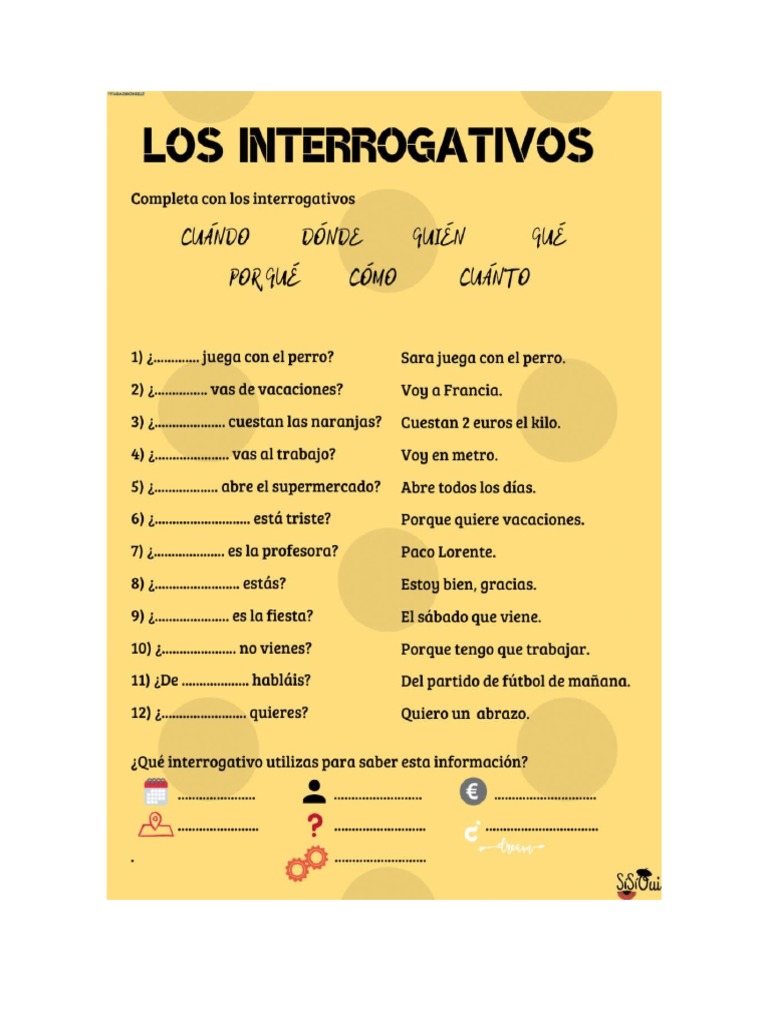 Ejercicios Pronombres Interrogativos | PDF