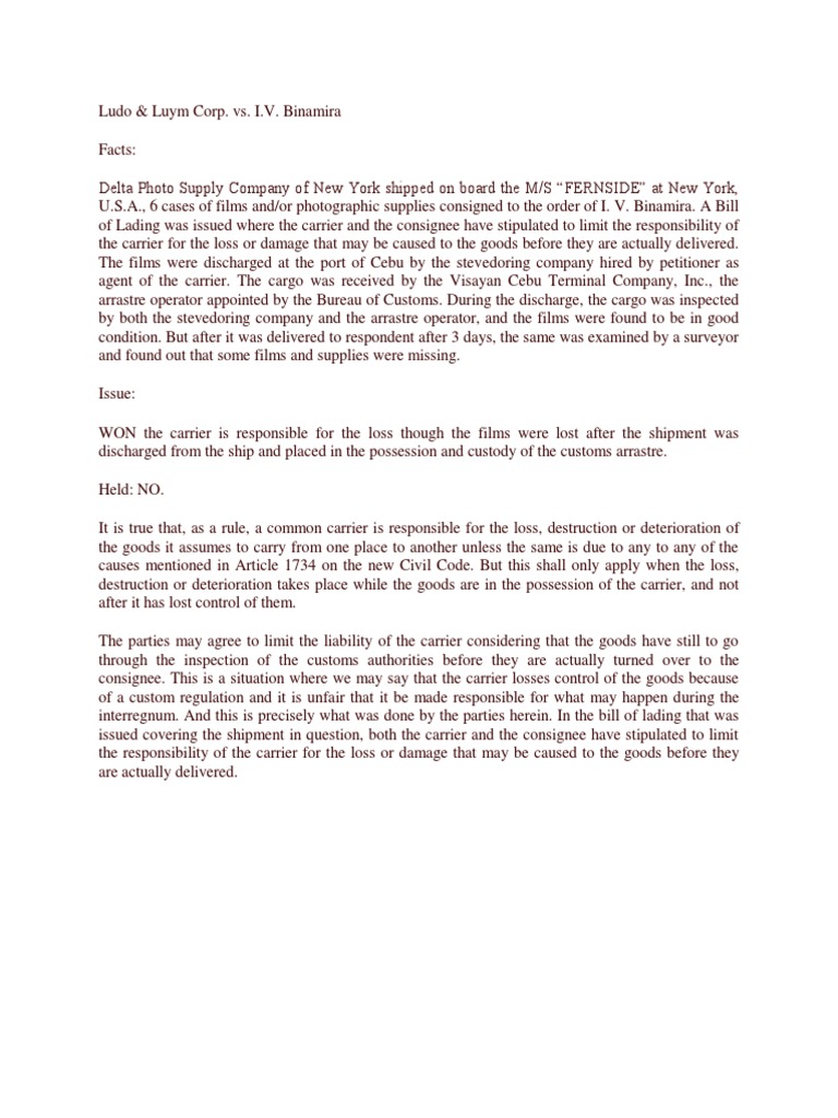 Lu Do & Lu Ym Corp. vs. Binamira | PDF