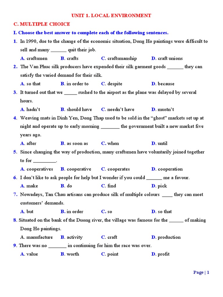 Multiple Choice E9 (Unit 1-6) | PDF