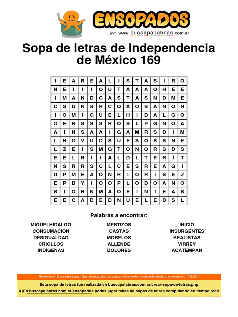 Sopa de Letras de Independencia de México - 169 | PDF | Imperio español ...