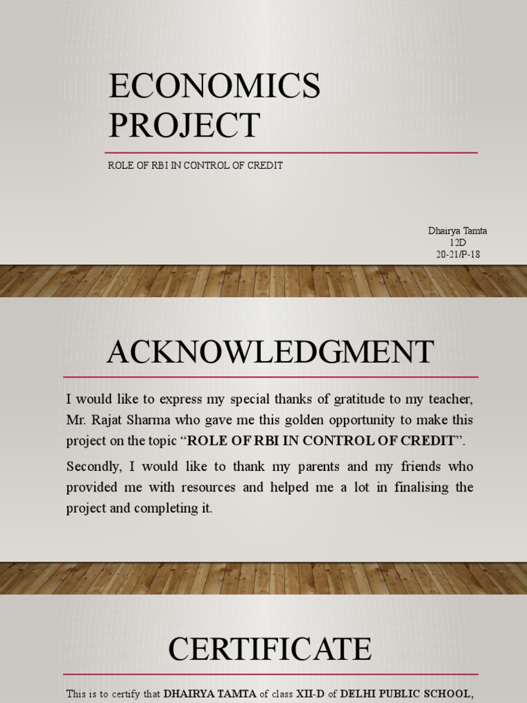 Economics Project: Role of Rbi in Control of Credit | PDF | Deflation ...