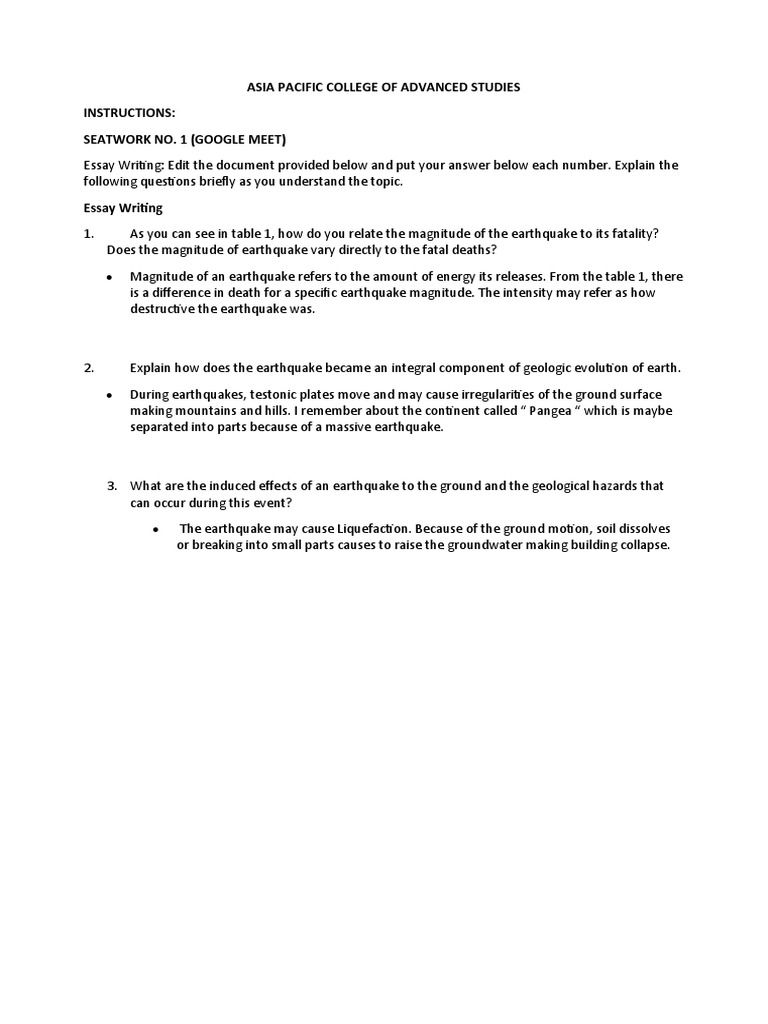 Seatwork Sample | PDF