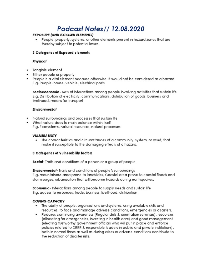 Podcast Notes// 12.08.2020: 3 Categories of Exposed Elements | PDF