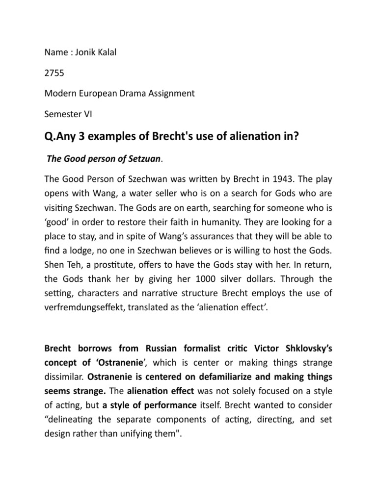 Q.Any 3 Examples of Brecht's Use of Alienation In? | PDF