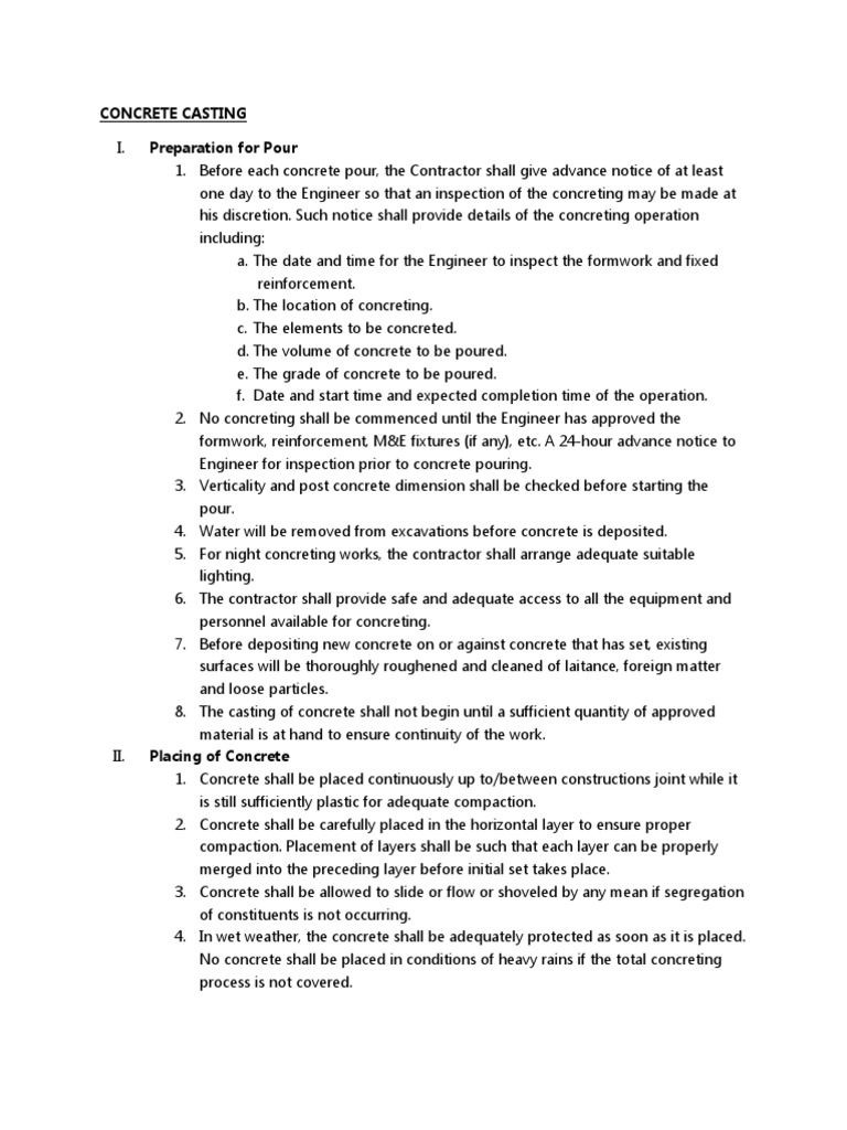 Concrete Casting Preparation For Pour | PDF | Concrete | Materials