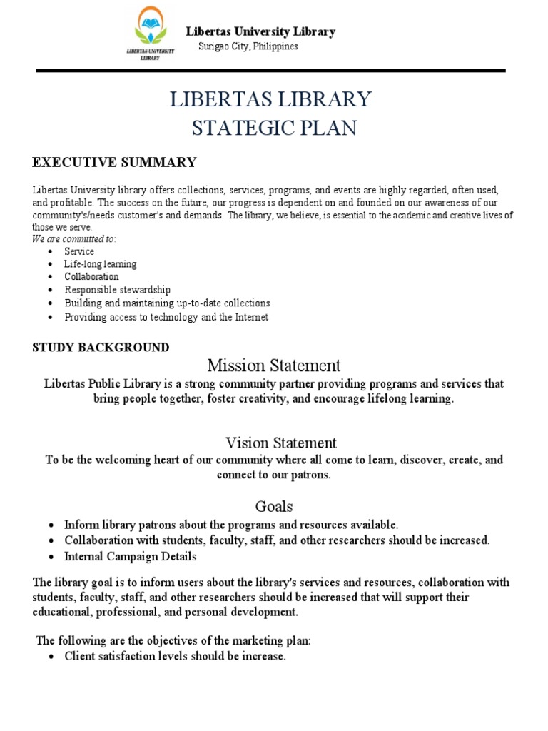 Libertas Library Stategic Plan: Mission Statement | PDF | Libraries ...