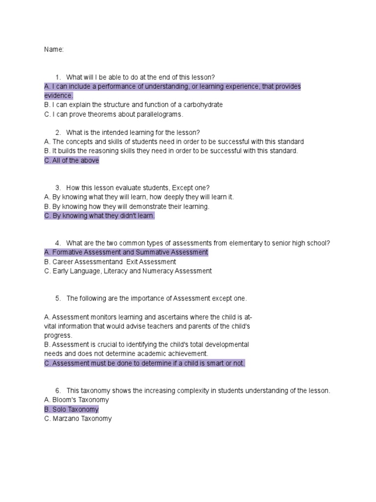Educ 8 - Group 3 Quiz With Answer Key | PDF | Educational Assessment ...