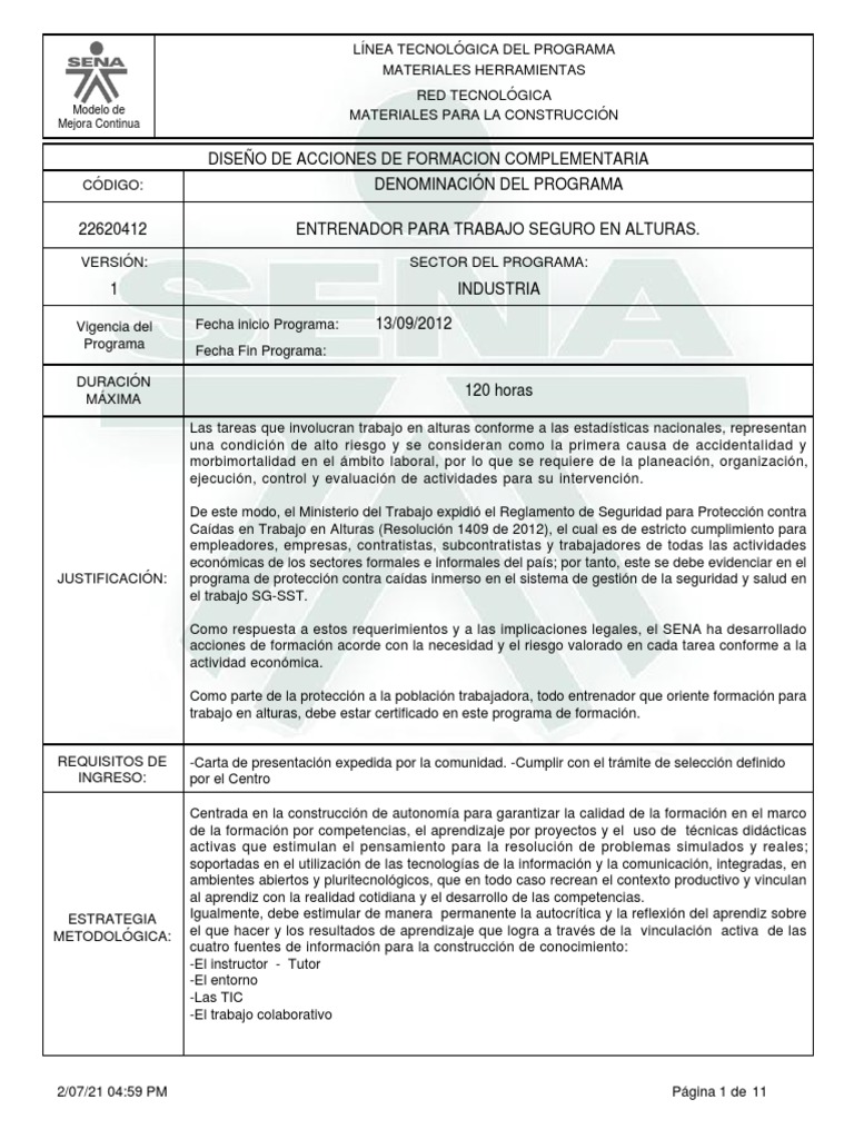 Informe Programa de Formación Complementaria | PDF | Plan de estudios | Evaluación