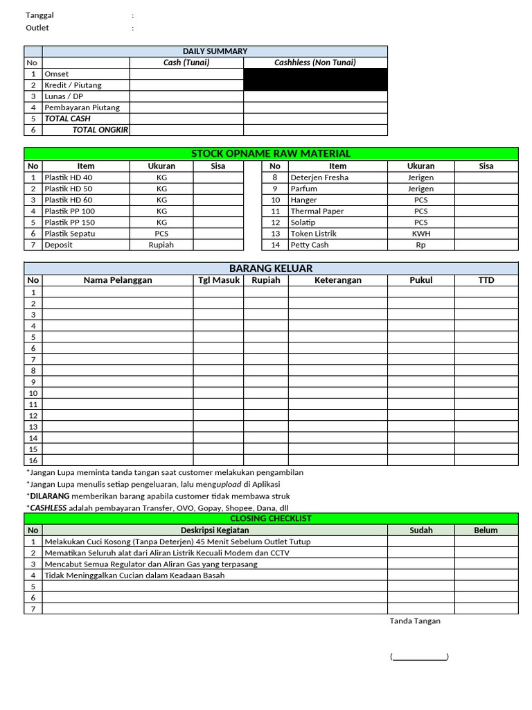 Laporan Harian Omset & Stok Toko | PDF