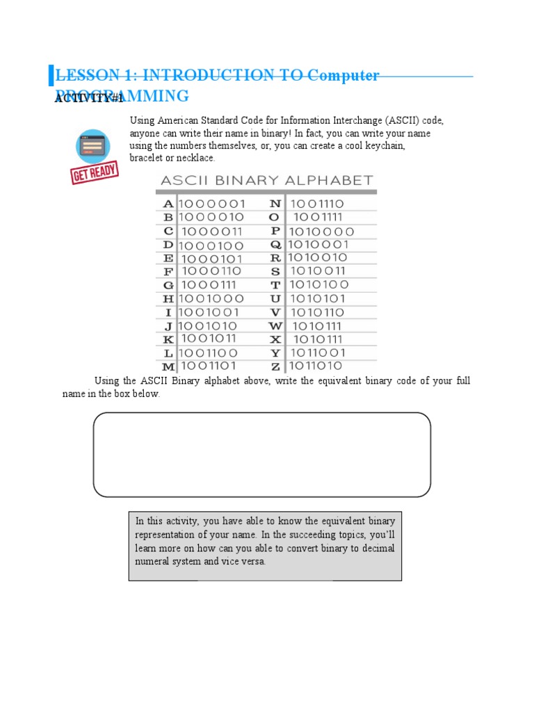 Lesson 1: Introduction To Computer Programming: Activity#1 | PDF ...