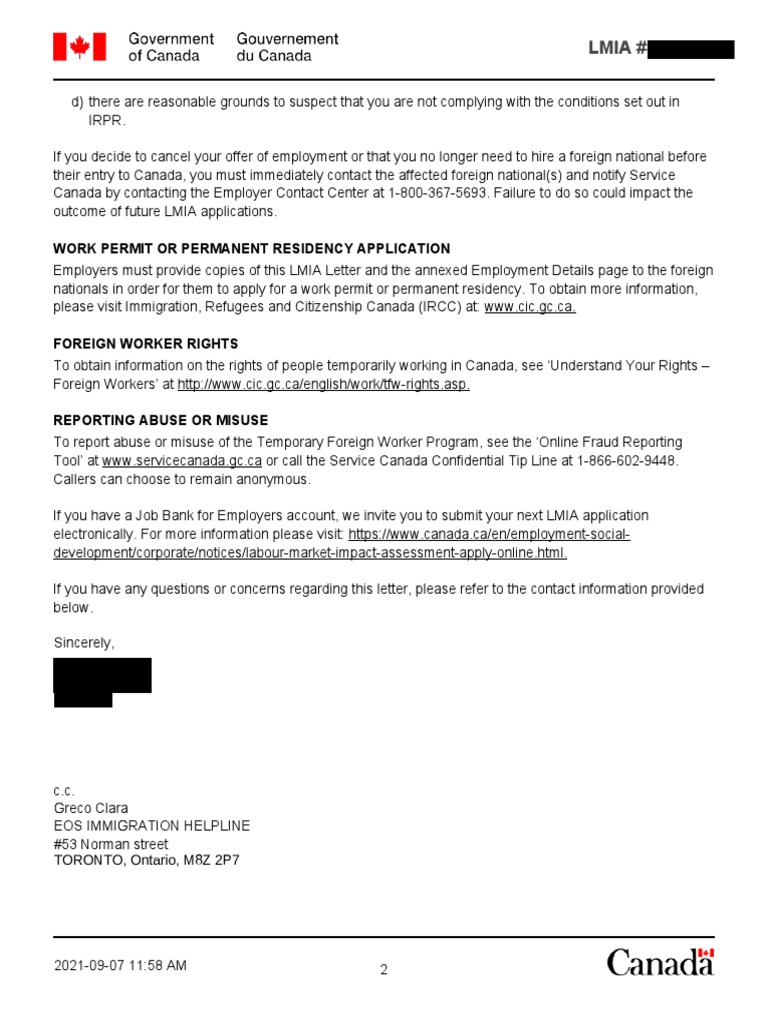 LMIA # 99844944: Work Permit or Permanent Residency Application | PDF