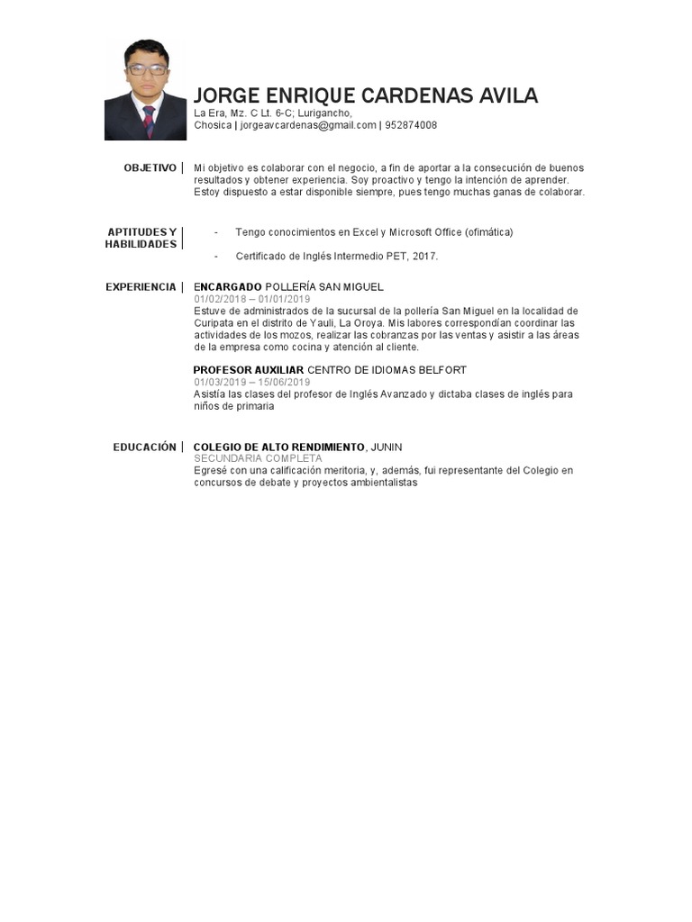 Cardenas Avila Jorge Enrique CV2020 | PDF
