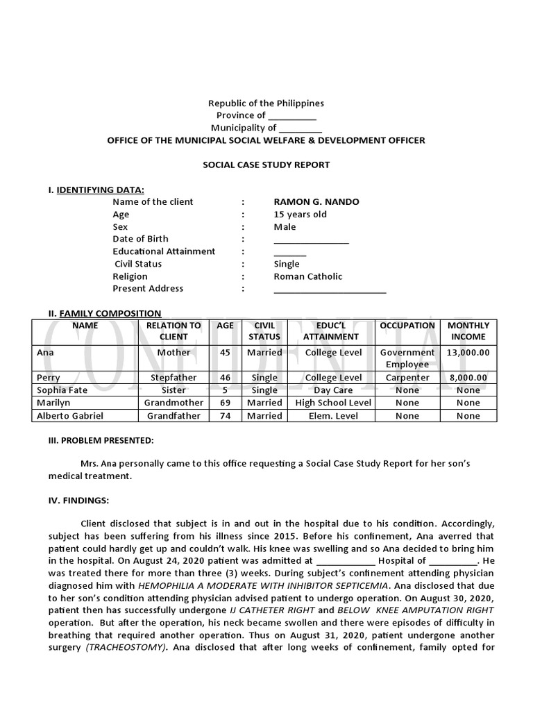 Medical Social Case Study Report | PDF | Patient | Hospital