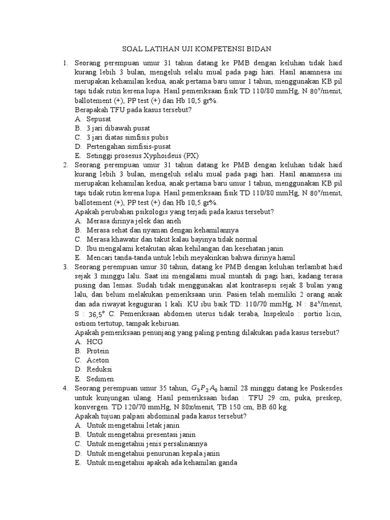 Soal Latihan Uji Kompetensi Bidan | PDF
