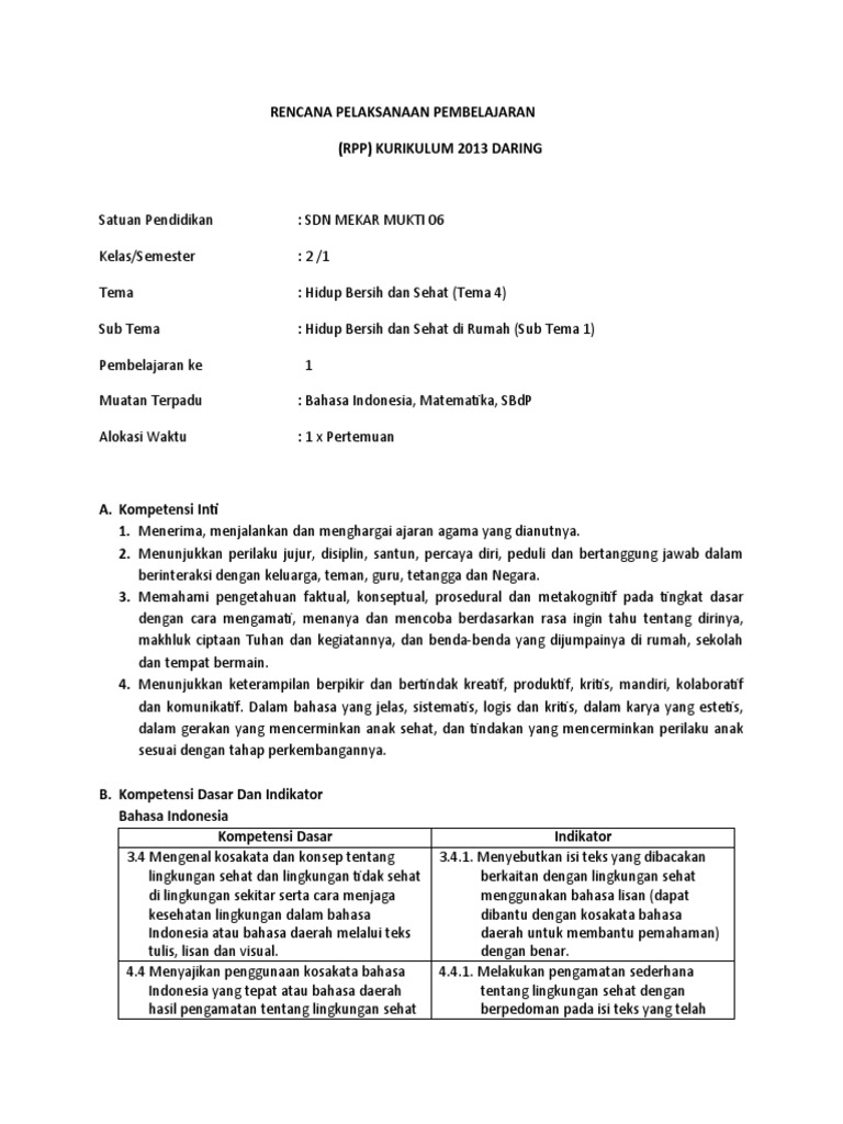 Contoh RPP SD | PDF | Karier & Perkembangan | Seni & Disiplin Bahasa